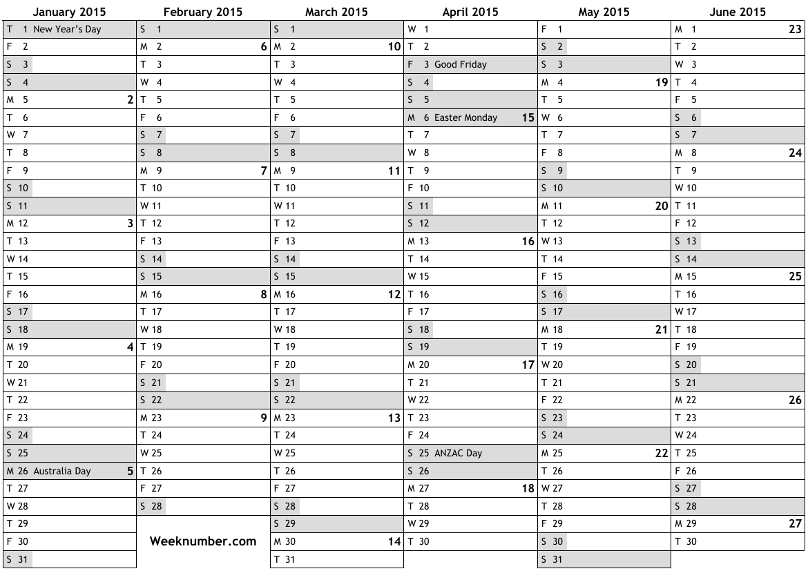 2015 calendar with week numbers and holidays for Australia … official ...
