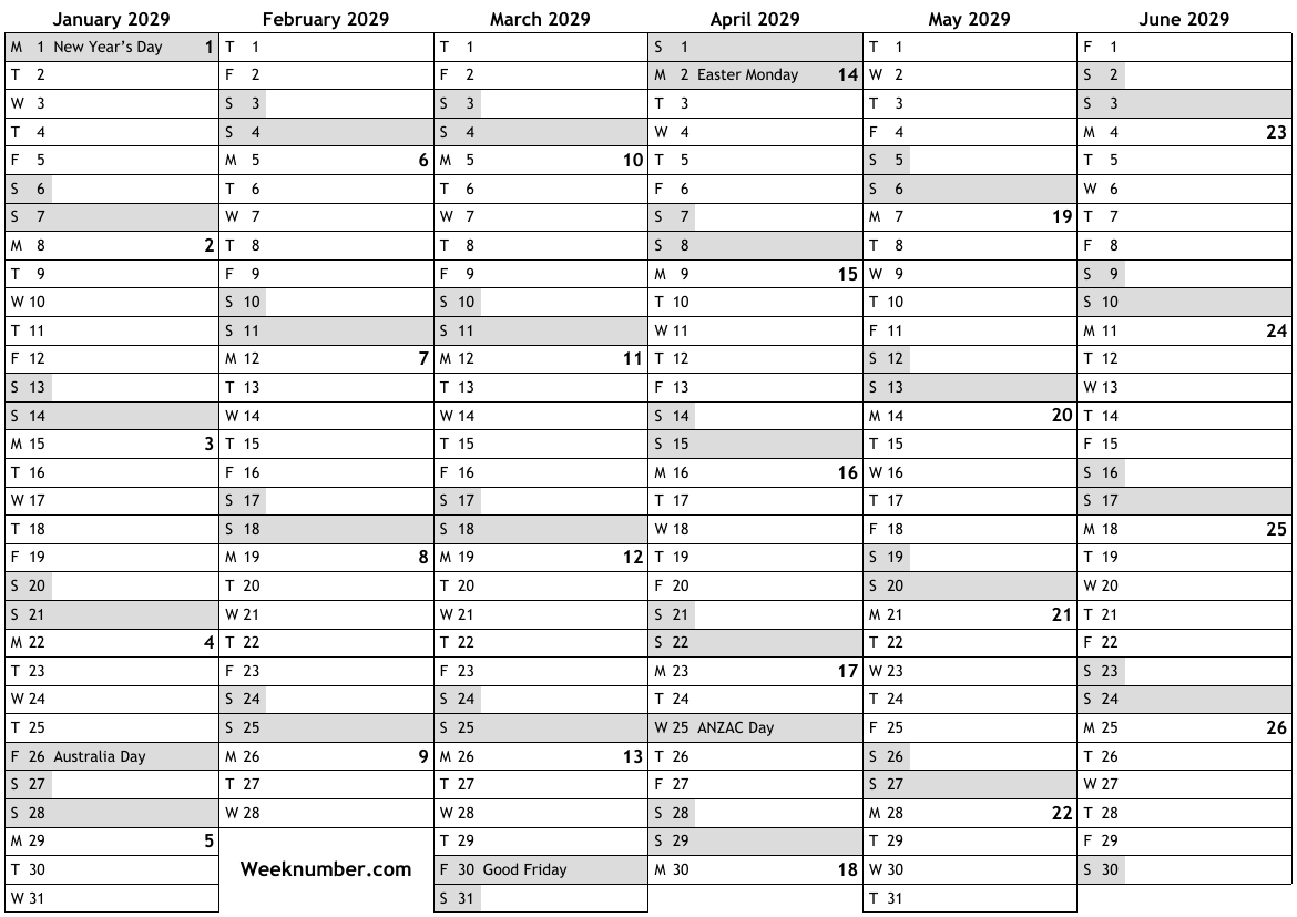 2029 calendar with week numbers and holidays for Australia … official ...