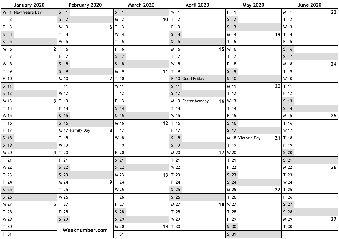 2020 calendar with week numbers and holidays for Canada … official ...